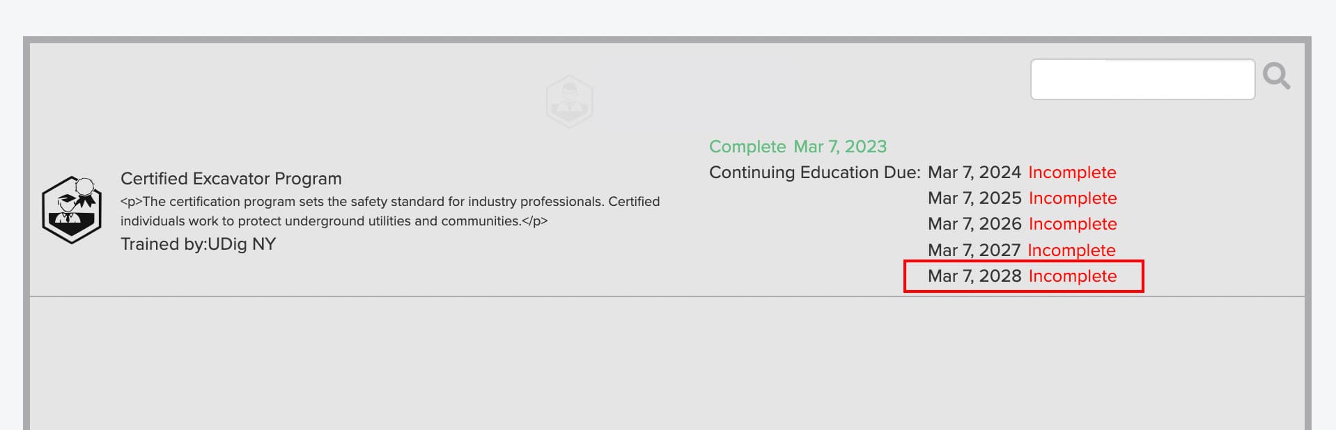 Certified Excavator Program Life Cycle - UDig NY